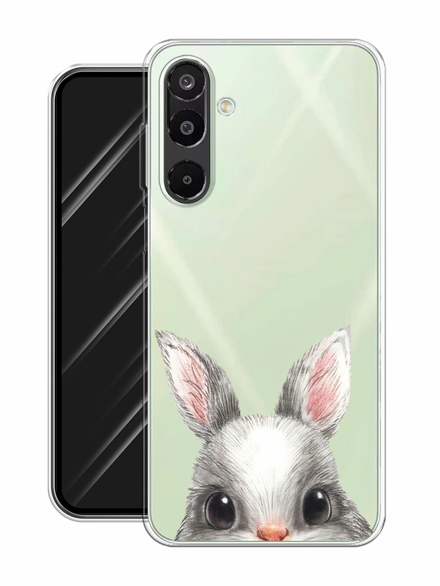 Чехол на Samsung Galaxy M16 / Самсунг Галакси М16 с принтом "Карандашный кролик 2 - 8 марта", прозрачный — фото 1