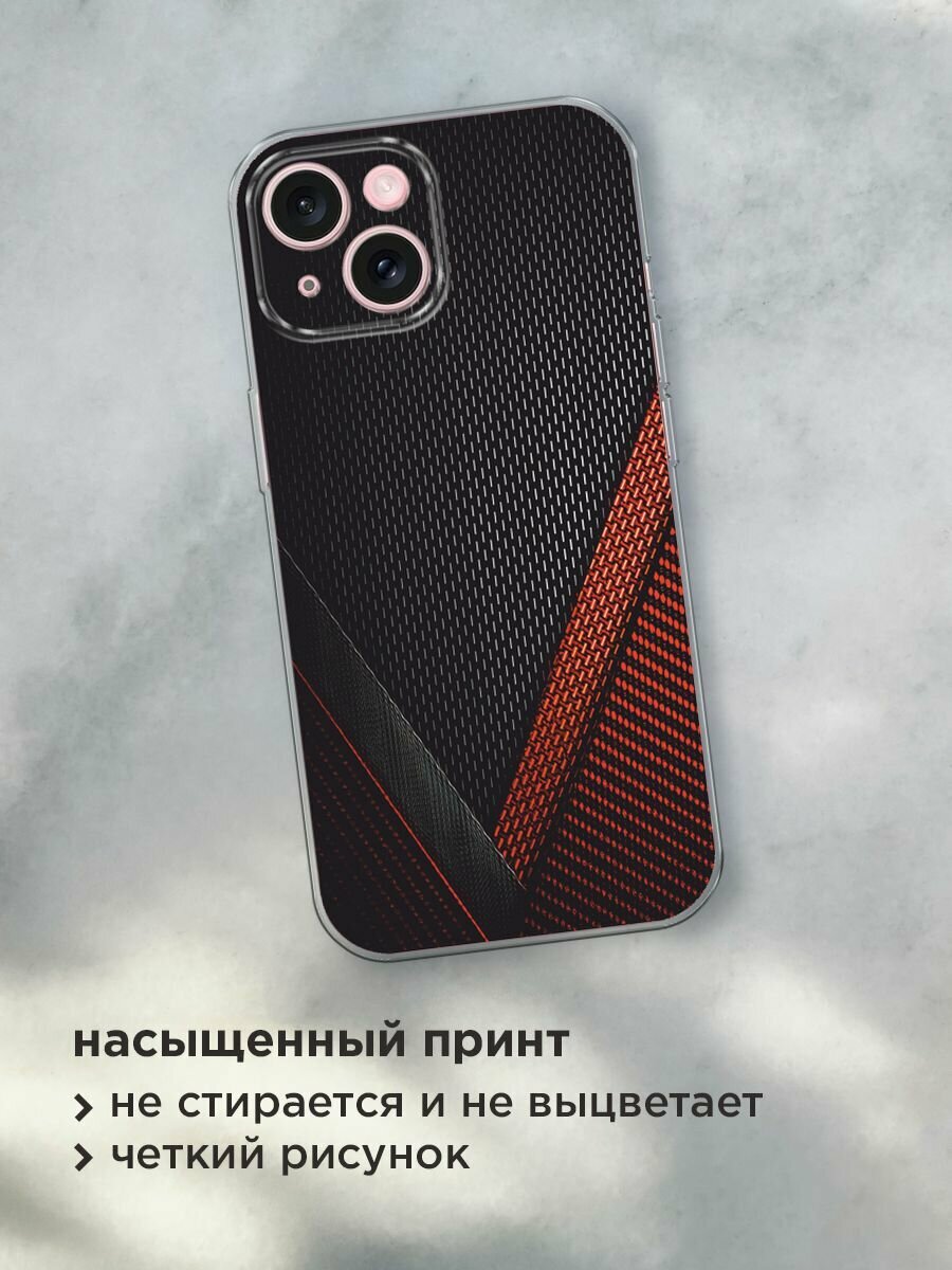 Чехол на Apple iPhone 15 / Айфон 15 с принтом "Красный карбон" — фото 1