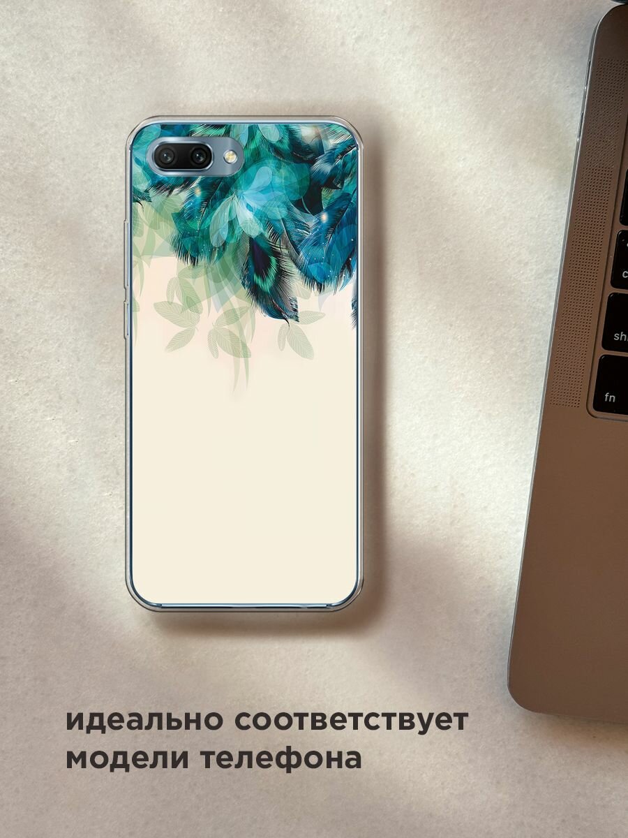 Силиконовый чехол на Honor 10 / Хонор 10 с принтом Перья голубого цвета — фото 1