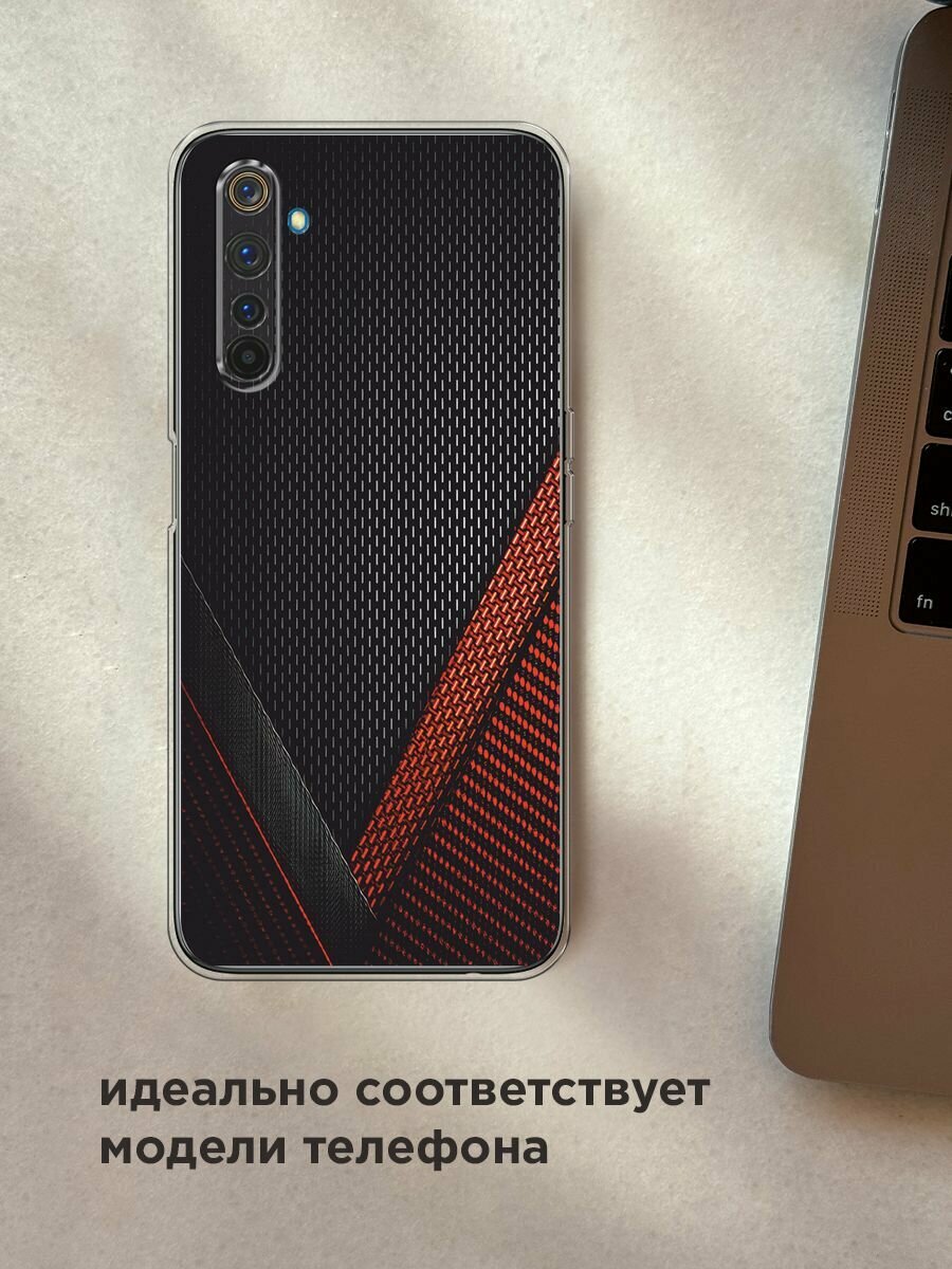Чехол на Realme 6 Pro / Реалми 6 Про с принтом "Красный карбон" — фото 1