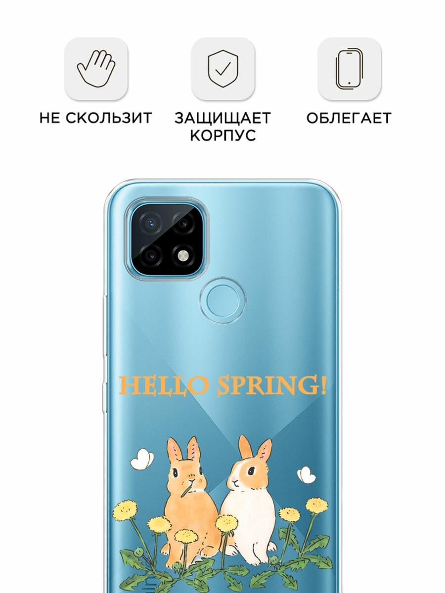 Чехол на Realme C21 / Реалми С21 с принтом "Весенние кролики", прозрачный — фото 1