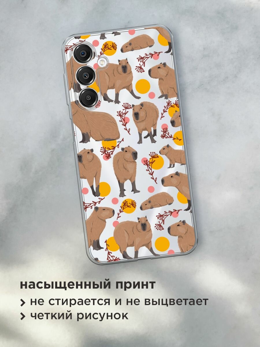 Чехол на Samsung Galaxy A16 / Самсунг А16 с принтом "Капибара паттерн", прозрачный — фото 1