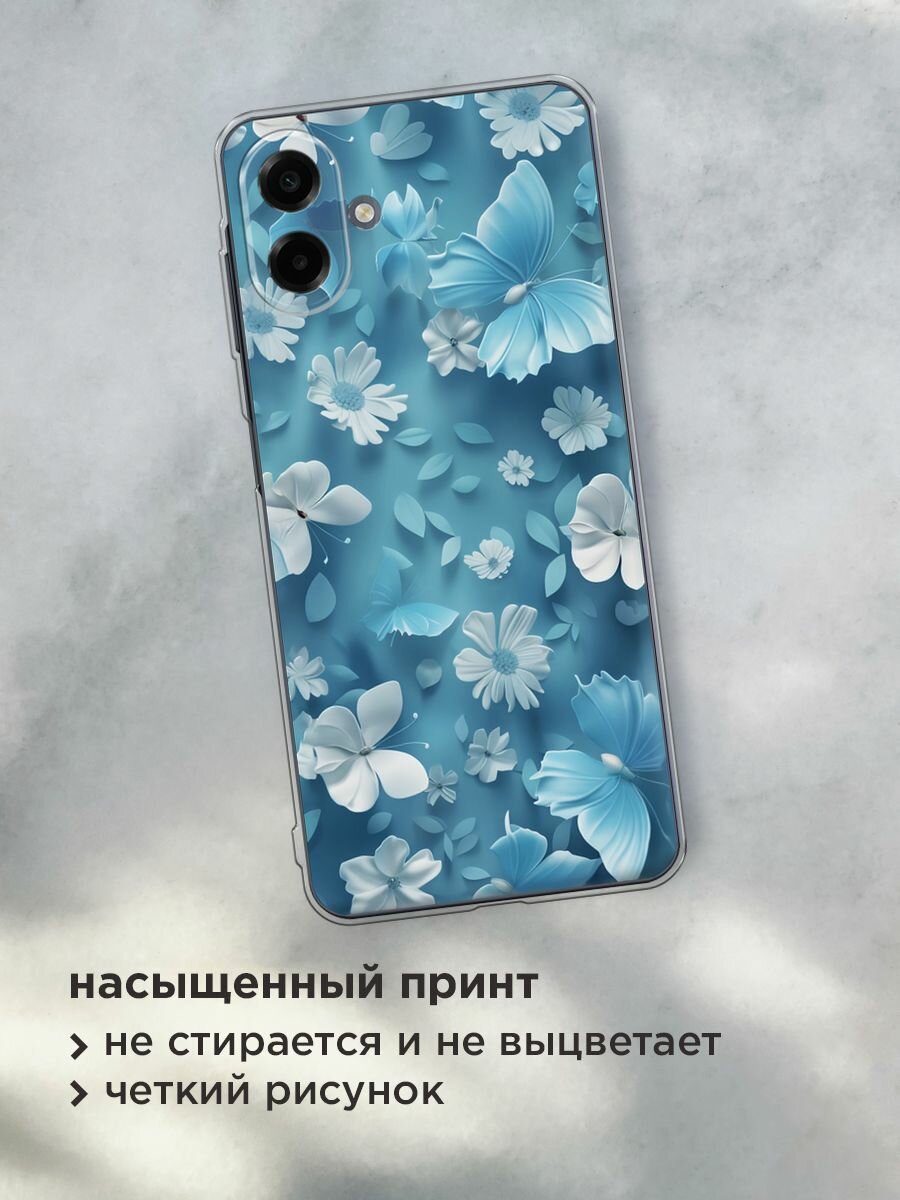 Чехол на Samsung Galaxy A07/A08 / Самсунг А07/А08 с принтом "Голубые глазурные цветы" — фото 1