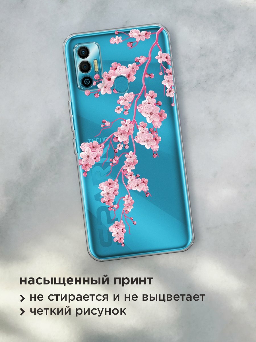 Чехол на Tecno Spark 7 / Техно Спарк 7 с принтом "Ветка сакуры 2" — фото 1