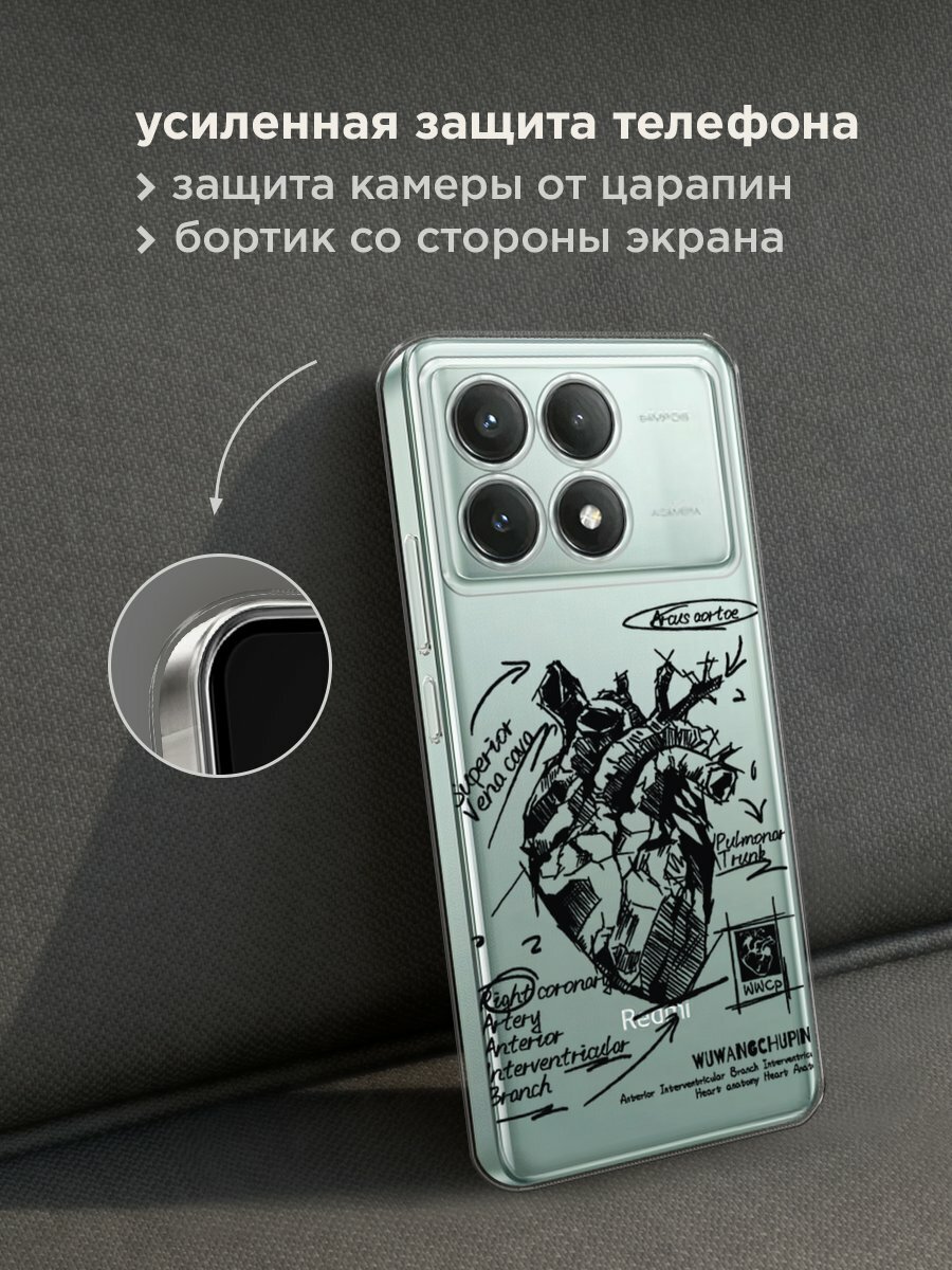 Чехол на Xiaomi Poco X6 PRO 5G / Поко X6 Про 5G с принтом "Анатомическое сердце 2", прозрачный — фото 1