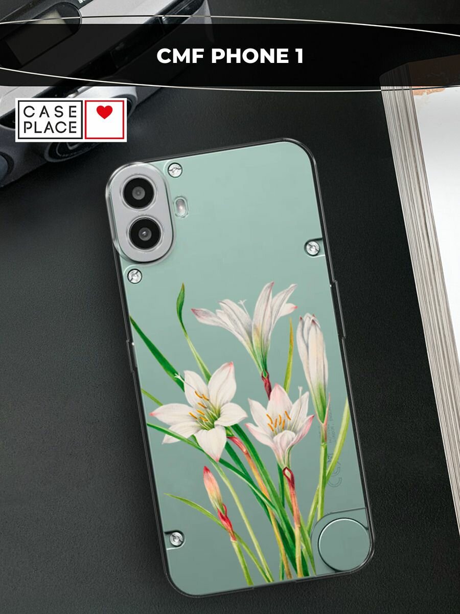 Чехол на CMF Phone 1 / CMF Фон 1 с принтом "White lily", прозрачный