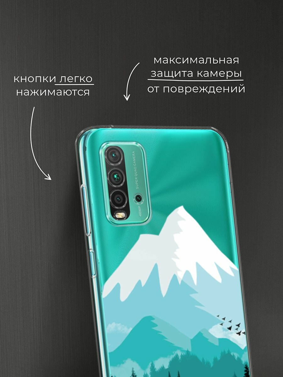Чехол на Xiaomi Redmi 9T / Сяоми Редми 9Т с принтом "Синяя снежная гора", прозрачный — фото 1