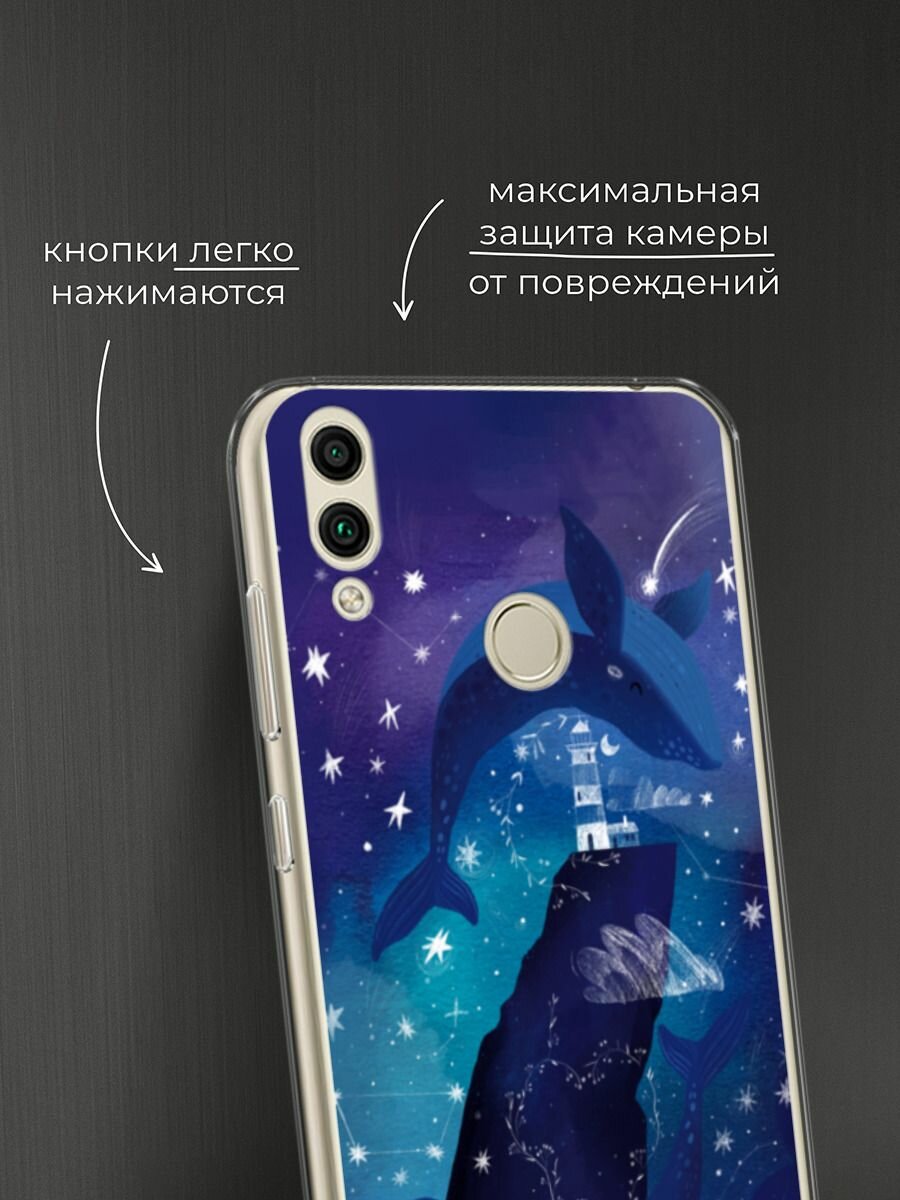 Силиконовый чехол на Honor 8C / Хонор 8С с принтом "Ночные киты" — фото 1