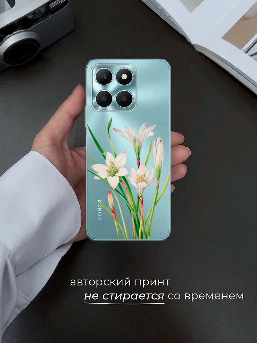 Чехол на Honor X6A / Хонор X6A с принтом "White lily", прозрачный — фото 1