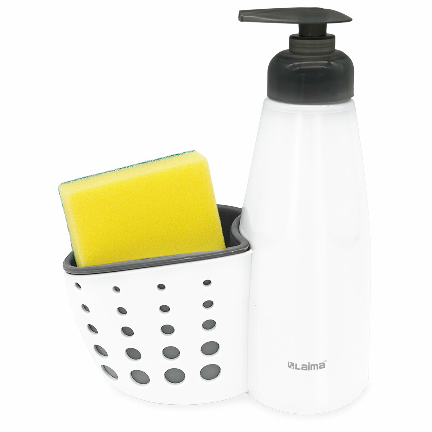 Дозатор для моющего средства LAIMA органайзер кухонный, губка, белый, 8х20х16 см, Home