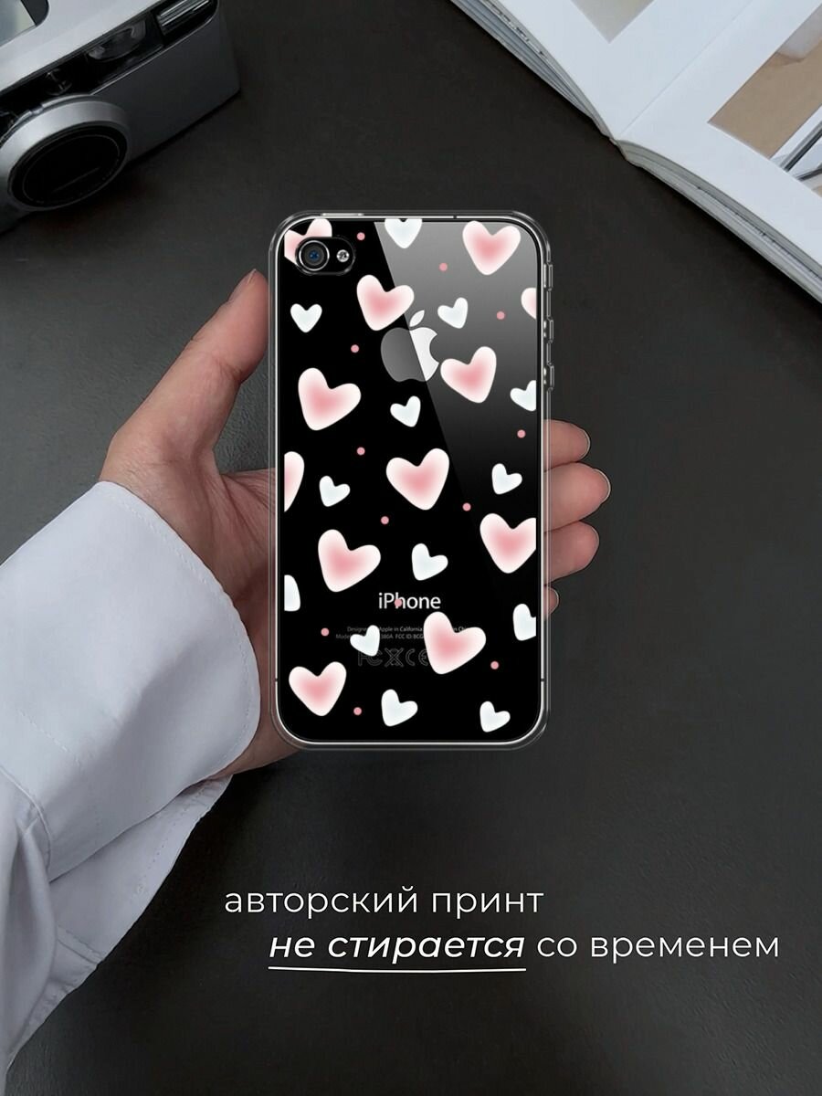 Чехол на Apple iPhone 4/4S / Айфон 4/4S с принтом "Полупрозрачные сердечки", прозрачный — фото 1