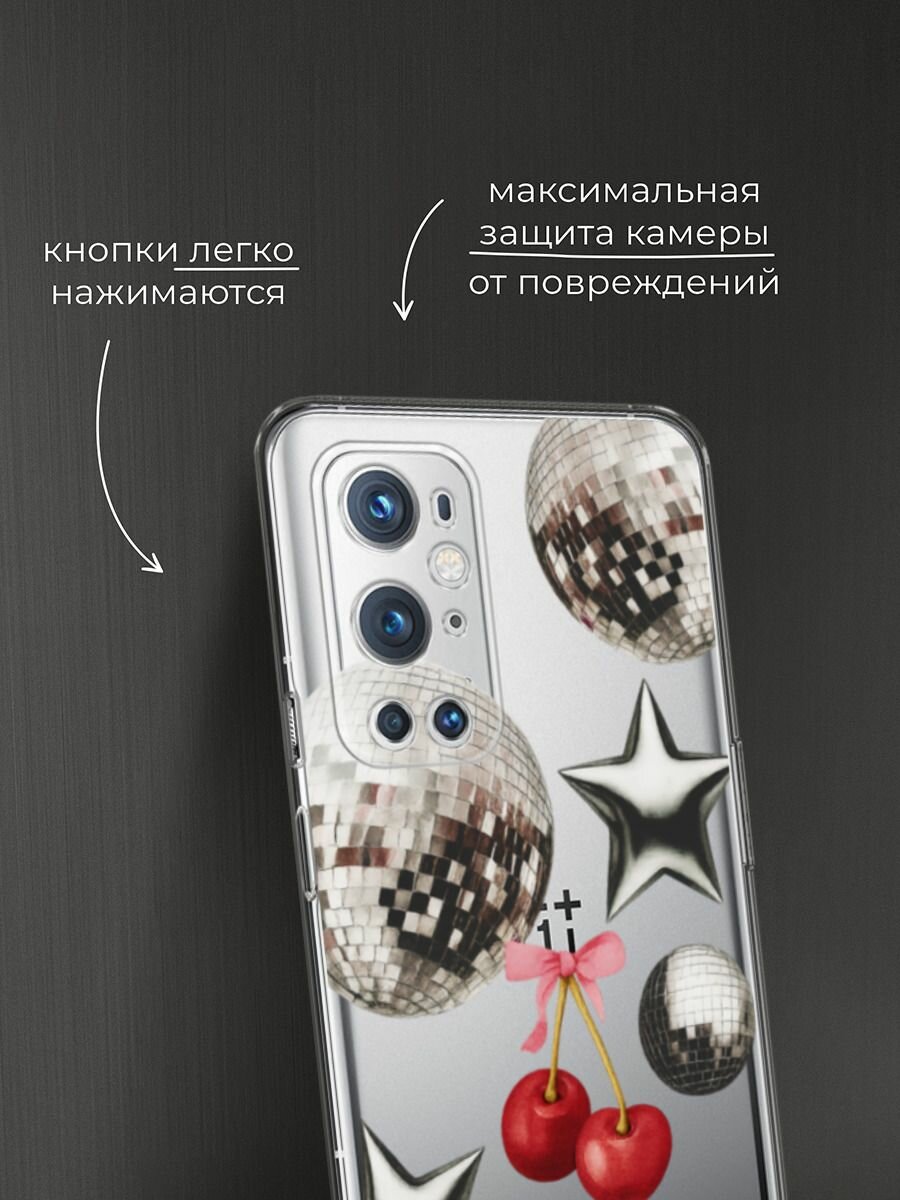 Чехол на OnePlus 9 Pro / ВанПлас 9 Про с принтом "Стильная подборка", прозрачный — фото 1