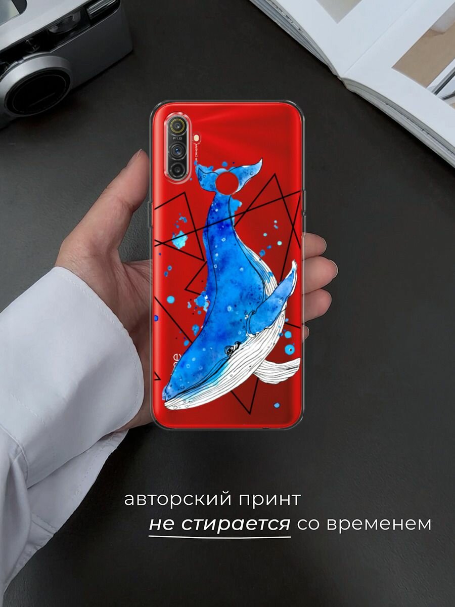 Чехол на Realme C3 / Реалми C3 с принтом "Кит графика", прозрачный — фото 1