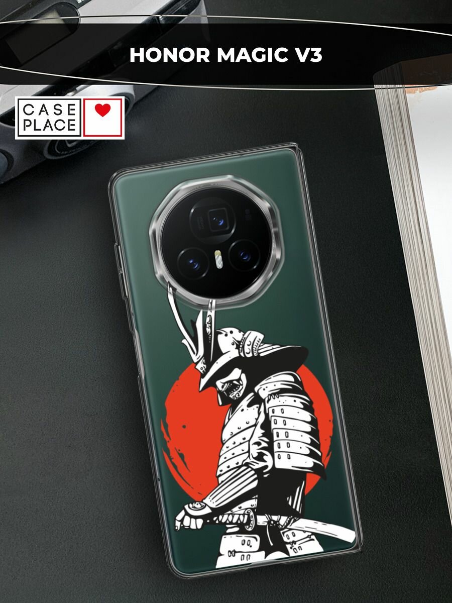 Чехол на Honor Magic V3 / Хонор Мэджик V3 с принтом "Самурай с катаной", прозрачный