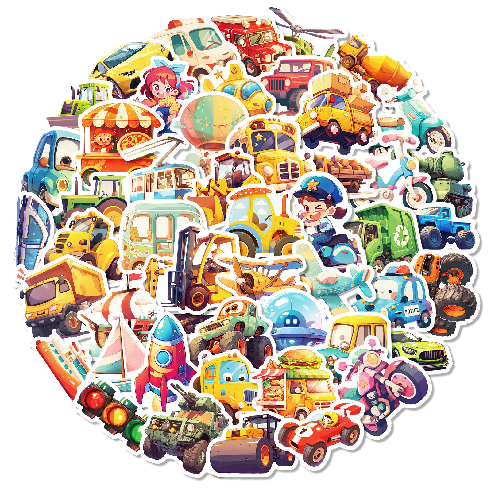50 шт. наклеек с изображением мультяшных машин для детей, набор наклеек с милыми игрушечными машинками и мотоциклами, водонепроницаемые виниловые наклейки для самостоятельного скрапбукинга, ноутбука, бутылки с водой, планшета, украшения багажа