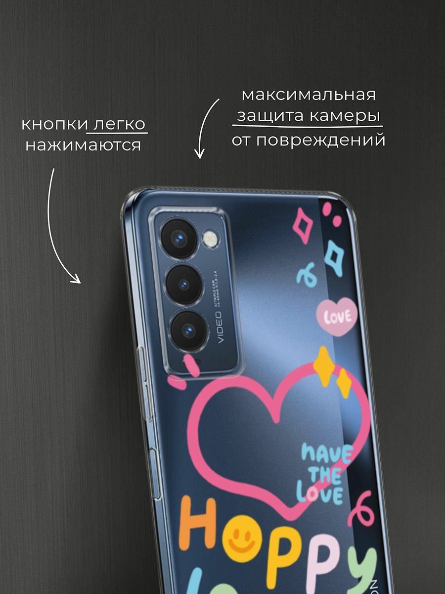 Чехол на Tecno Camon 18P / Техно Камон 18Р с принтом "Happy lovely", прозрачный — фото 1