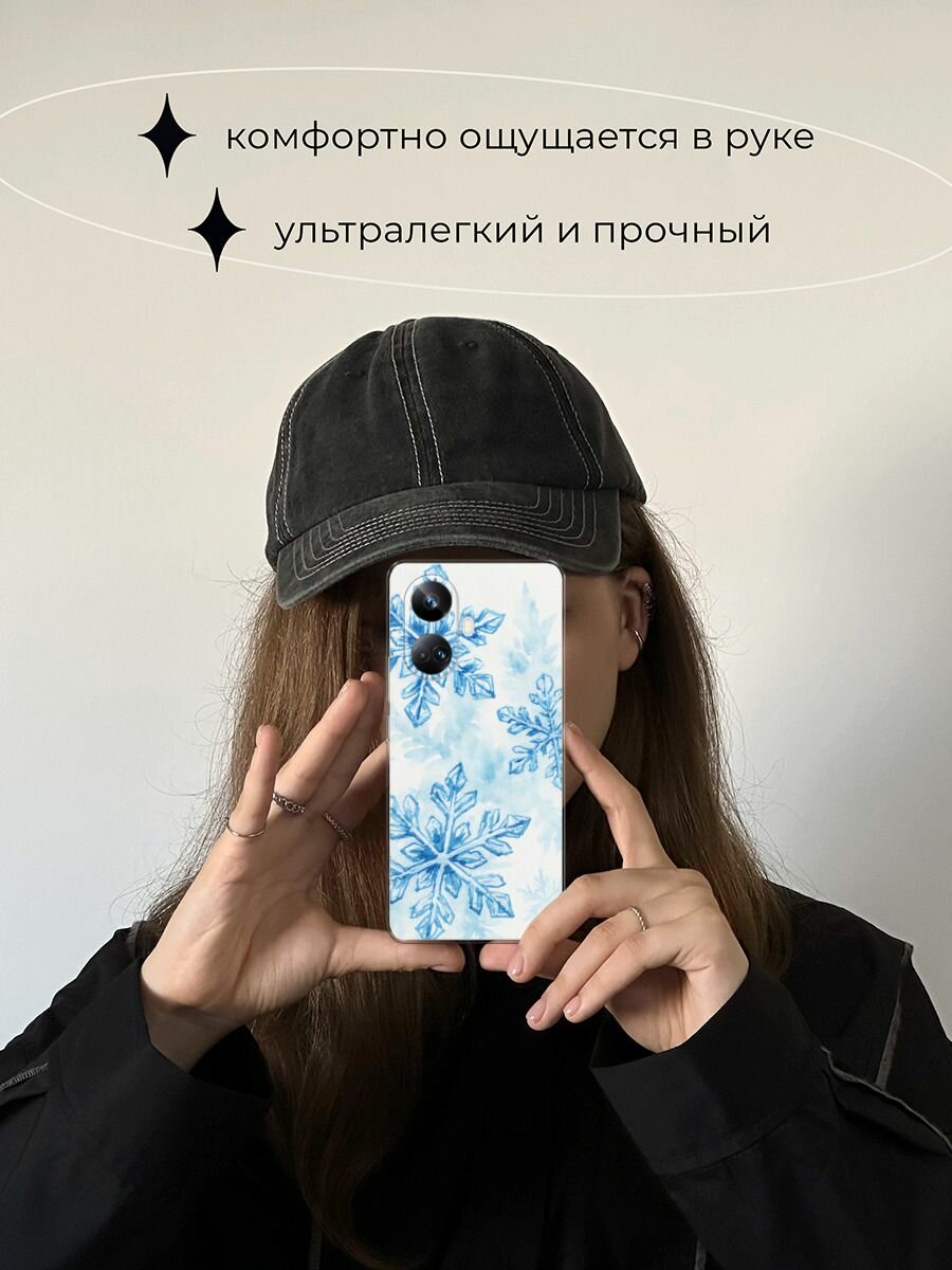 Чехол на Realme 10 Pro+ / Реалми 10 Про+ с принтом "Акварельные снежинки" — фото 1