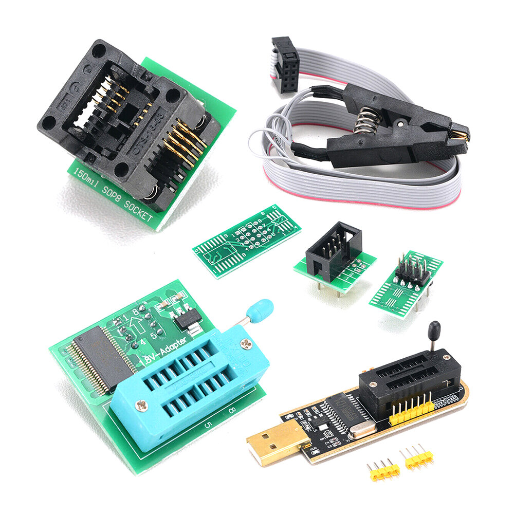 USB-программатор с зажимом для SOP8, устройством для записи EEPROM, BIOS, SPI Flash, адаптером 1,8 В и разъемом 150 мил для серий 24/25.