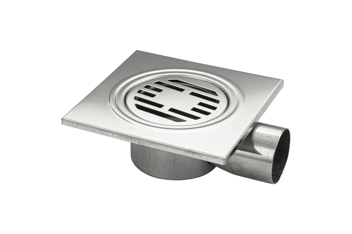Санакс трап из нержавеющей стали 15x15, диаметр подключения d50 угловое соединение 773375