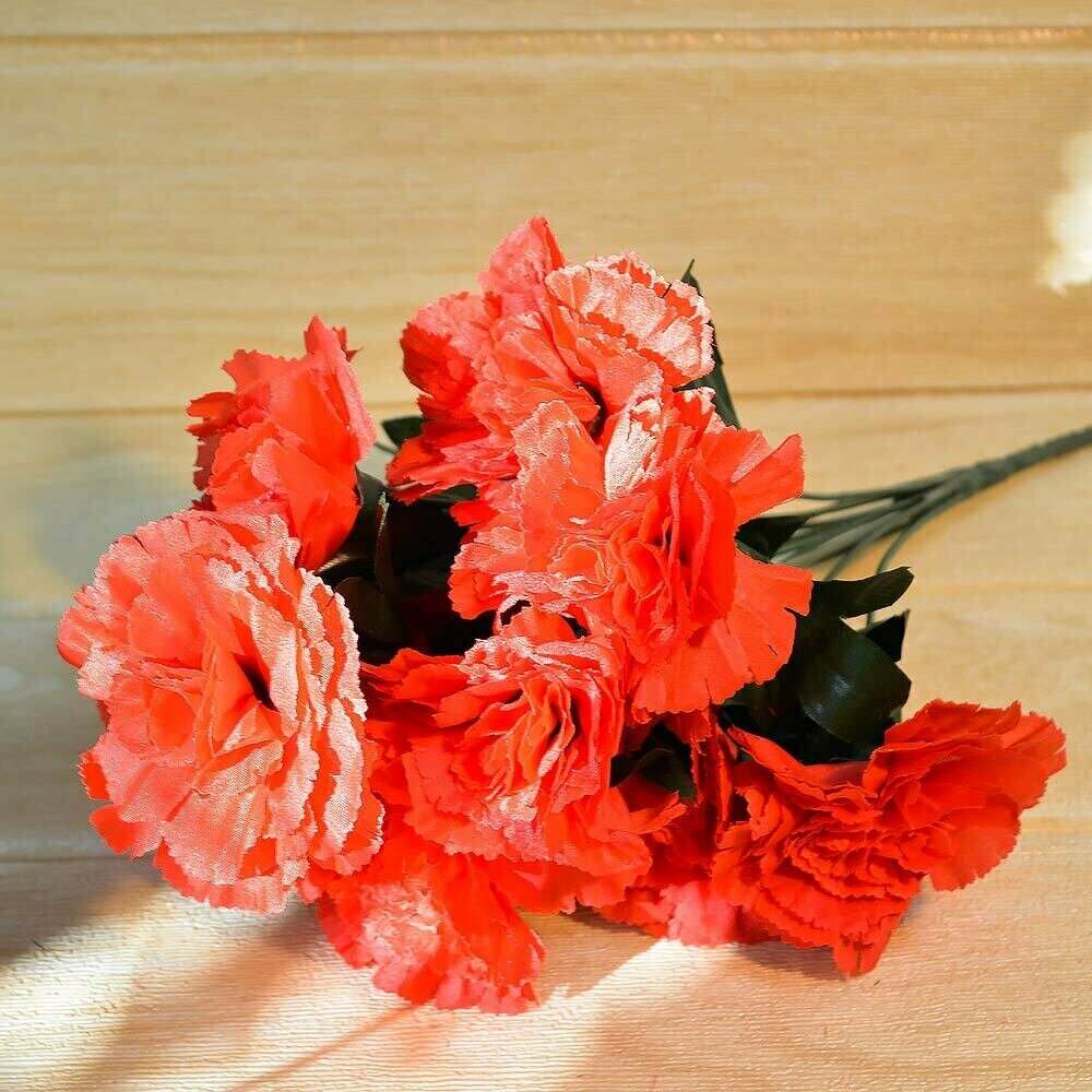 Цветок искусственный гвоздика кустовая, 12 цветков, 40см, ярко-красная, ткань, для декора, комфорт и долговечность