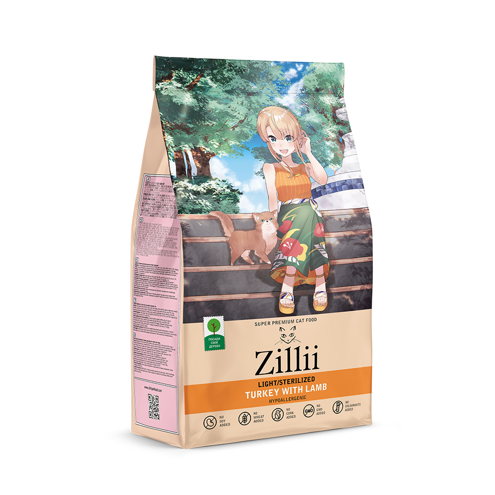 Сухой корм Zillii Light Sterilized Cat дл стерил. кошек с избыт. весом с индейкой и ягненком, 2кг