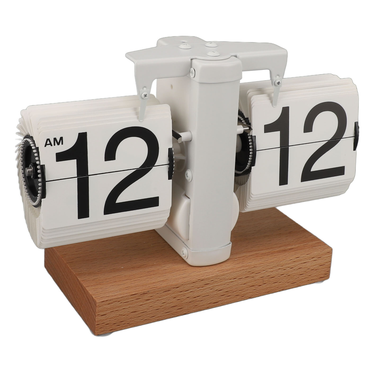 Настольные часы с откидной крышкой, автоматические механические раскладные часы, 12:00, 12:00, деревянная основа, питание от батареи, винтажные цифровые настольные часы в стиле ретро для домашнего офиса, белая страница