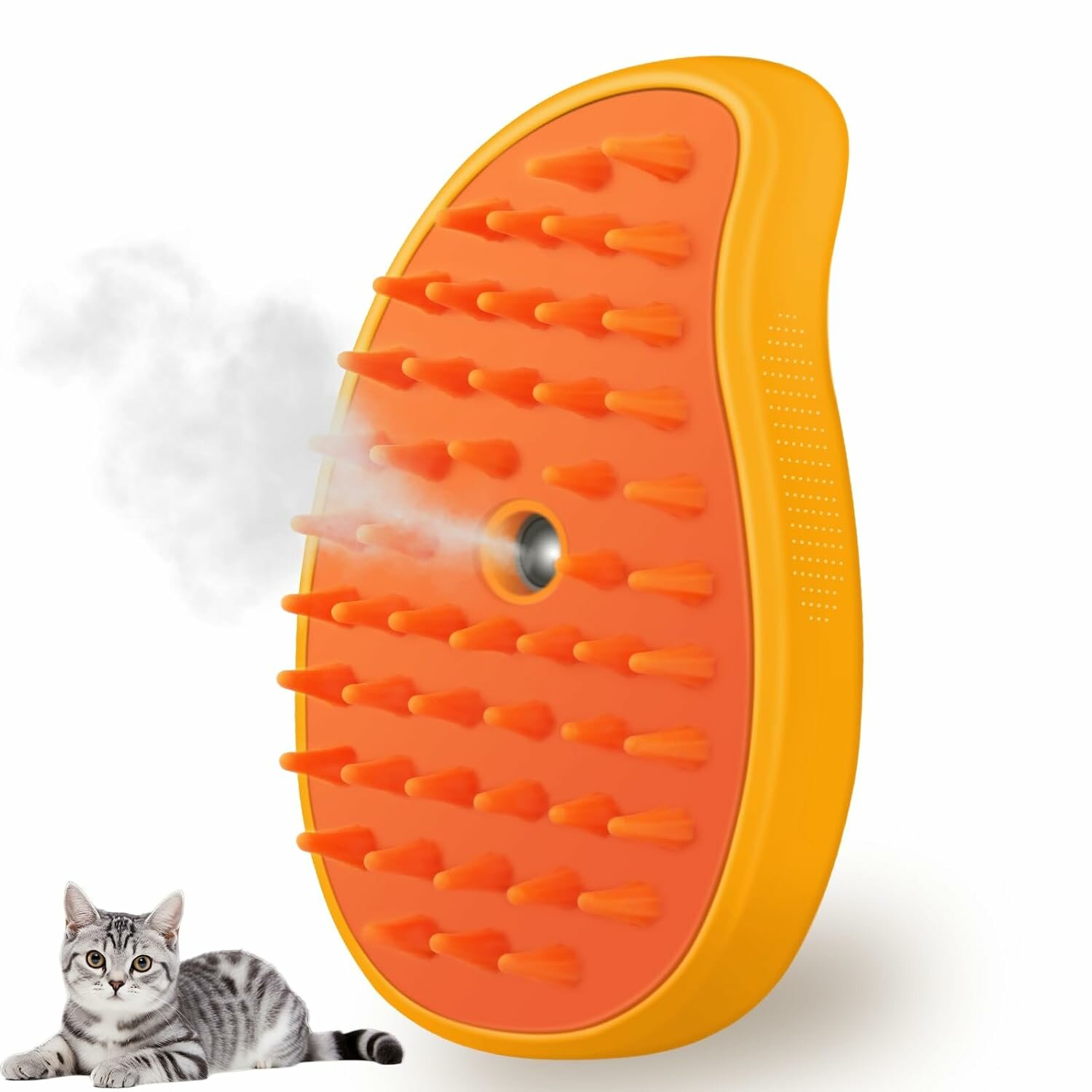 Cat Steam Brush 3 in 1, Steamy Brush Cleanser for Dogs and Cats, Silicone Massage Grooming Comb with Misting Function, Mango Yellow