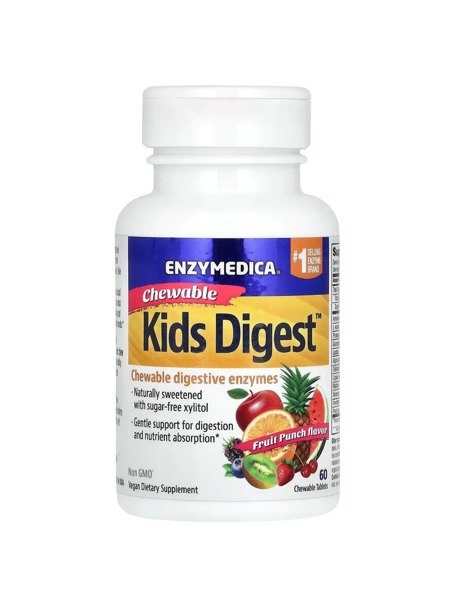 Enzymedica Kids Digest, Ферменты для пищеварения детские 60 жевательных таблеток