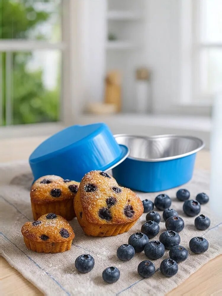 Форма для выпечки алюминиевая "Сердце", кексов тарталетка синий для маффина 90 шт, 100 мл, 7.8Х7Х2.6 см. Garcia de Pou Испания