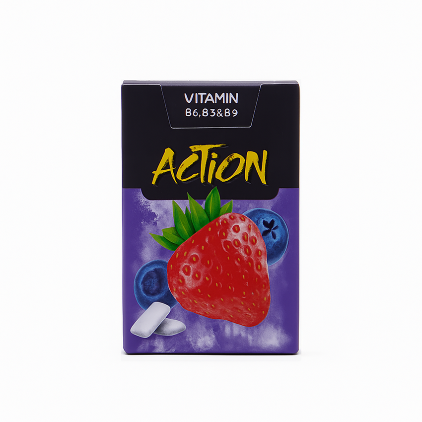 Action Berries Vitamin жевательная резинка без сахара со ягод и витаминами 25 гр