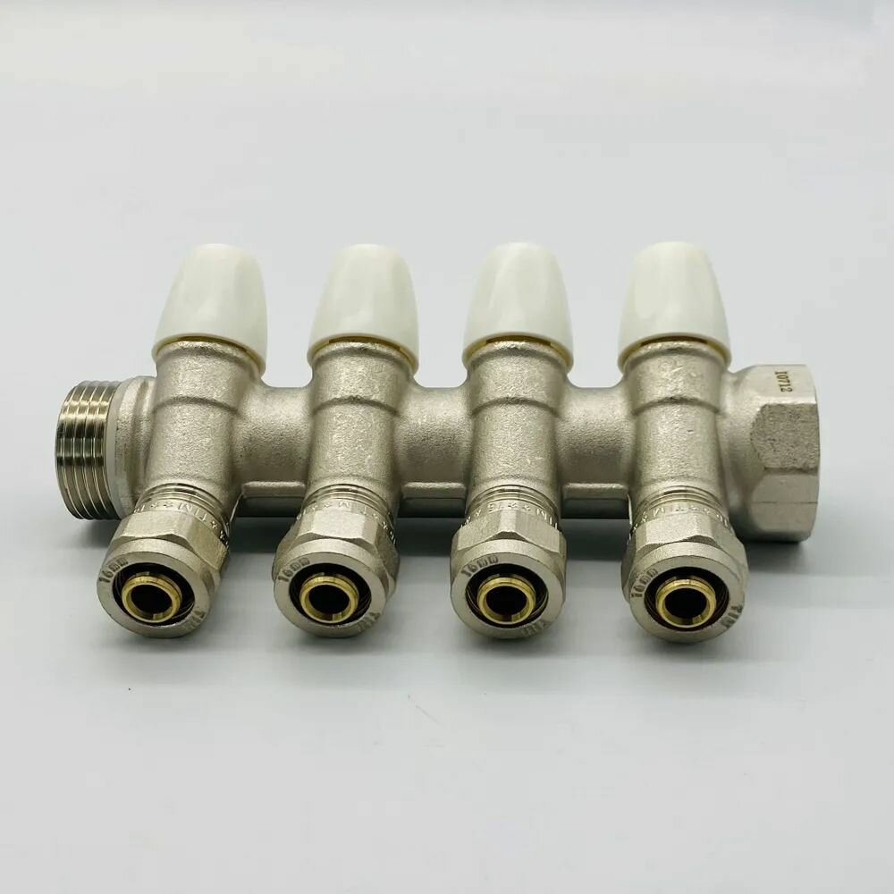 Коллектор с кранами на 4 выхода для отопления и теплого пола 1" х 16 мм