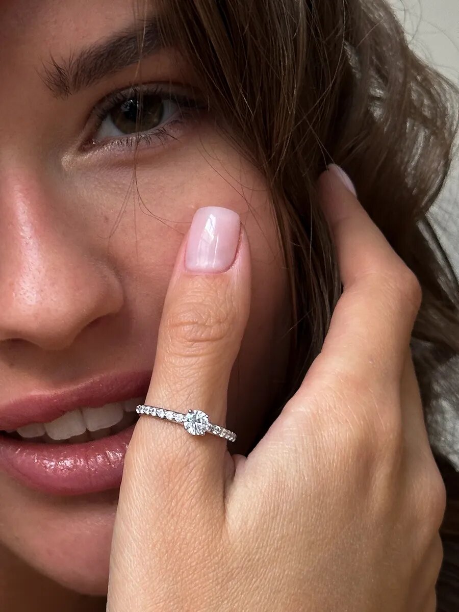 Кольцо помолвочное, серебро, 925 проба, родирование, фианит