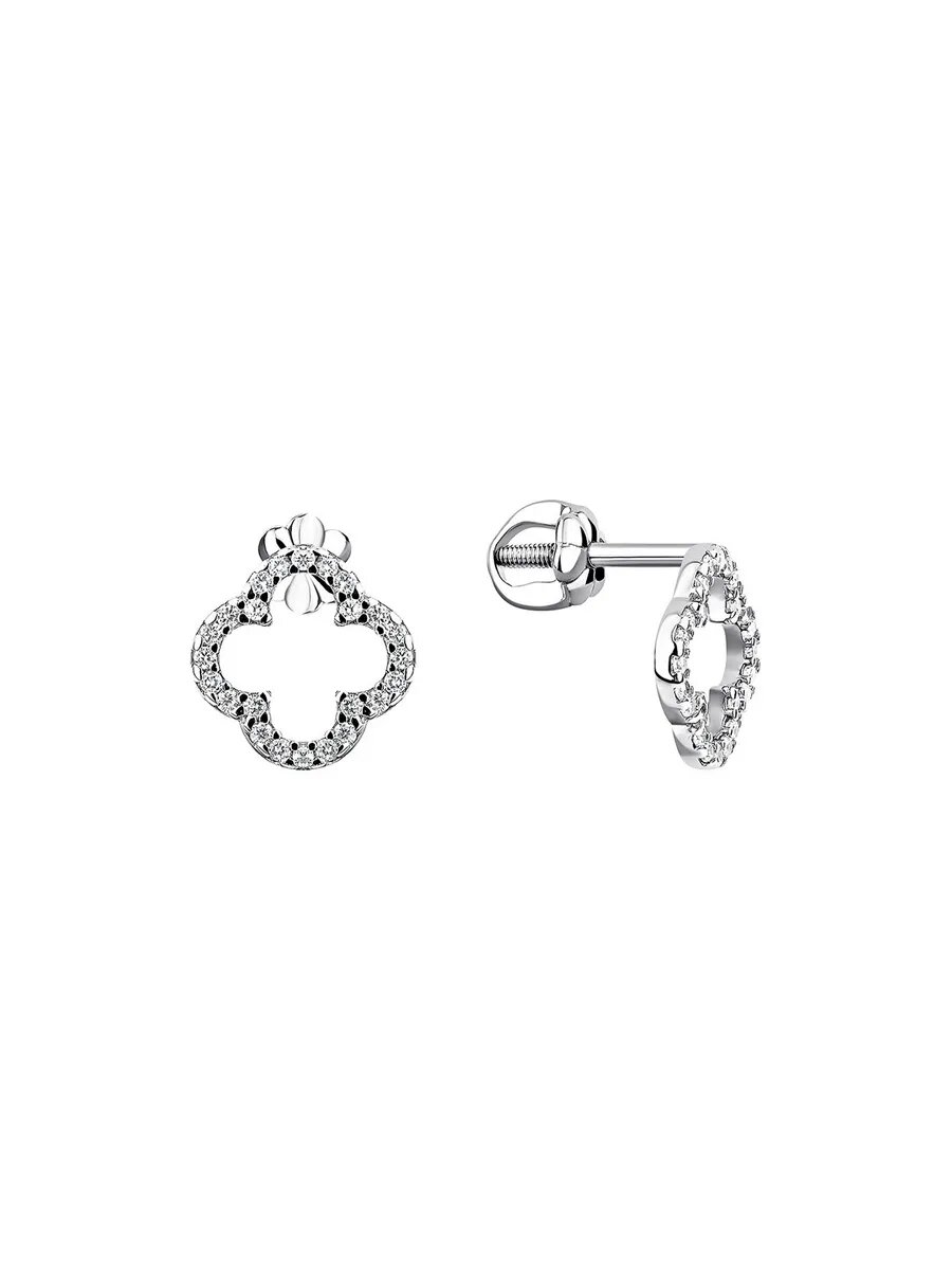 Серьги пусеты, серебро, 925 проба, родирование, фианит