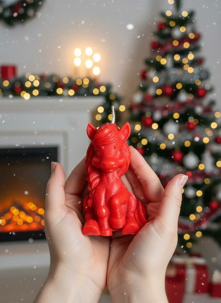 Свеча восковая Лошадка красная, новогодняя, ароматическая, 1 шт