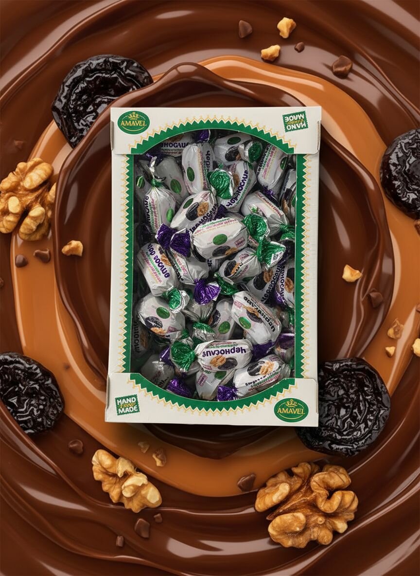Конфеты шоколадные. Чернослив с грецким орехом в шоколаде 1кг.