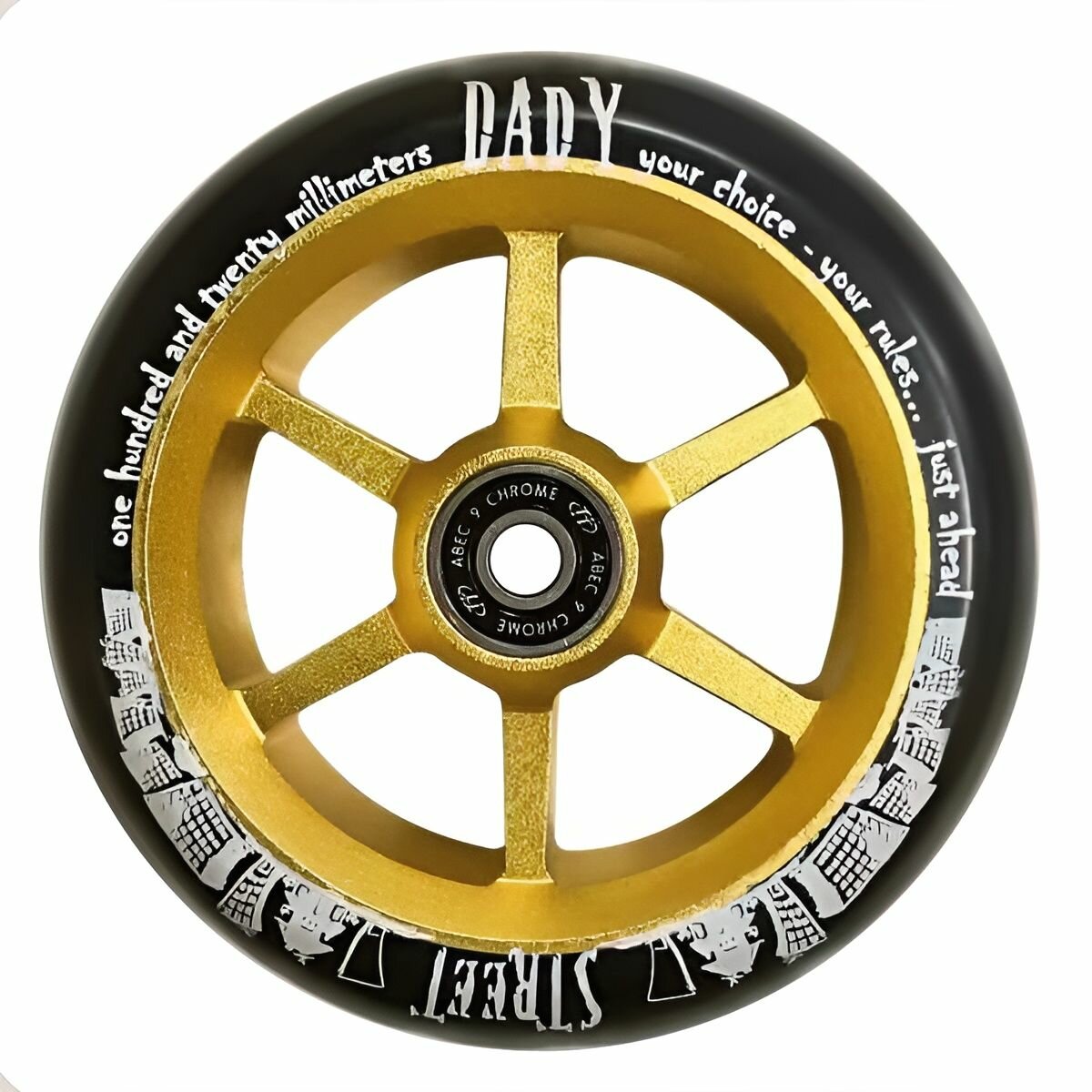 Колесо для трюкового самоката Tech Team Street Dady Flat Solid 120х30 мм. черно-золотое