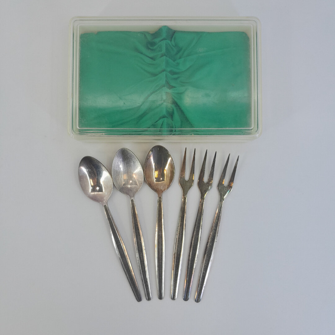 Набор из 6 столовых приборов, мельхиор, винтаж СССР