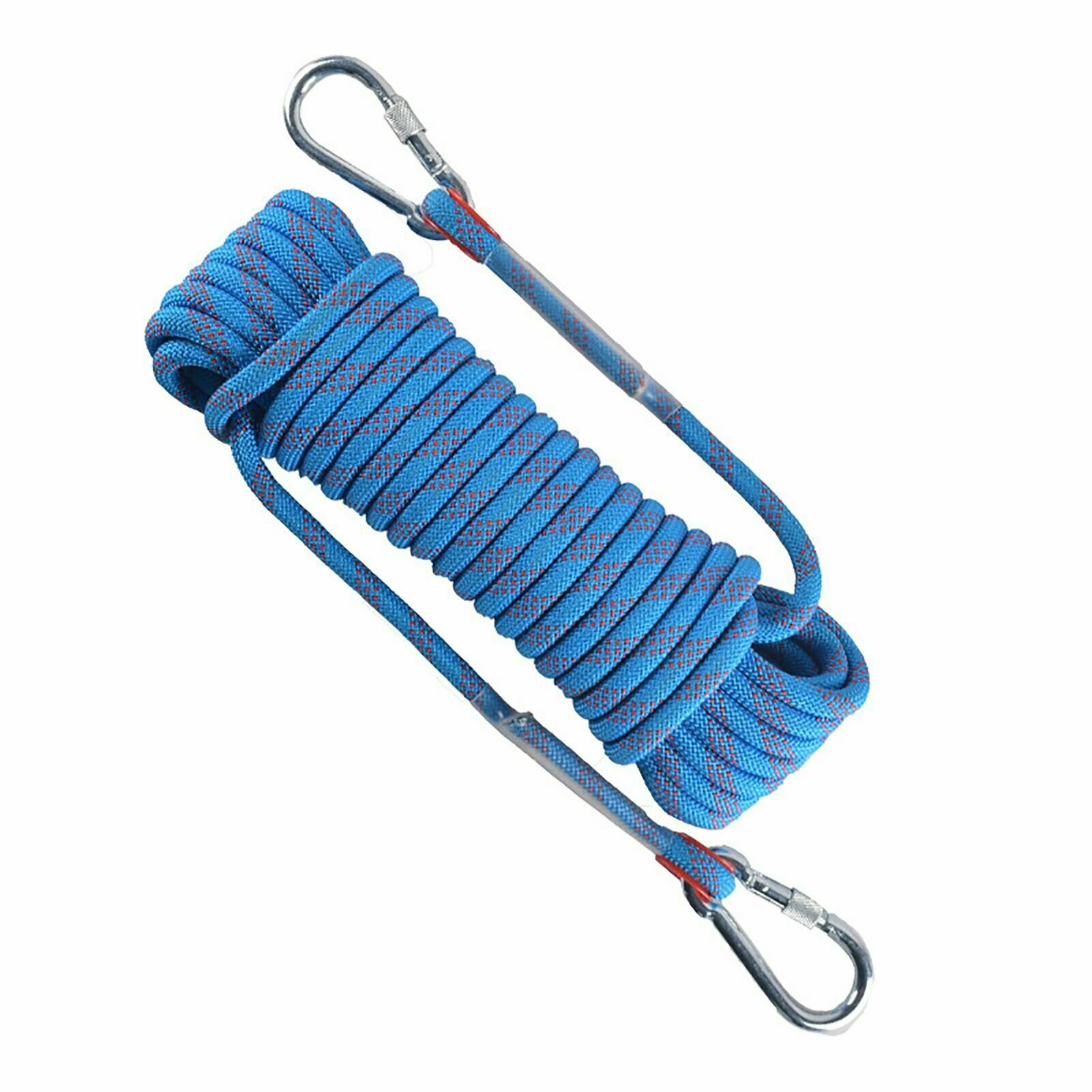 Страховочная веревка, многоцелевая синяя с двойными крючками, полиэстер, нержавеющая сталь, страховочный канат для скалолазания, длина 10 м/32,8 фута