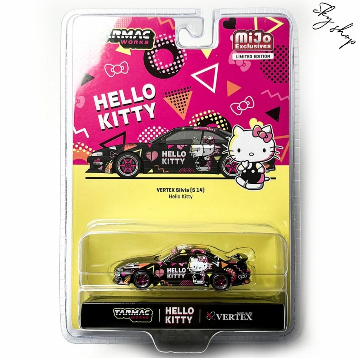 Машинка Tarmac works 1:64 Vertex Nissan silvia (S14)Sanrio Hello Kitty модельки машин металлические