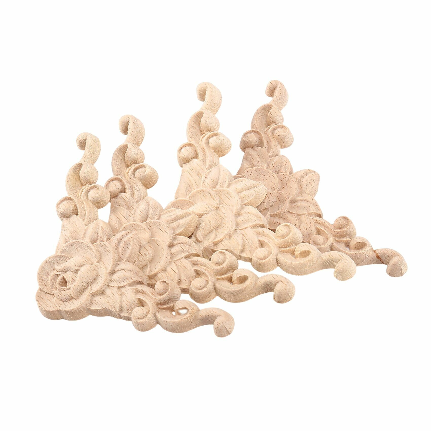 4x деревянная резная угловая накладка на дверь шкафа Роза неокрашенная