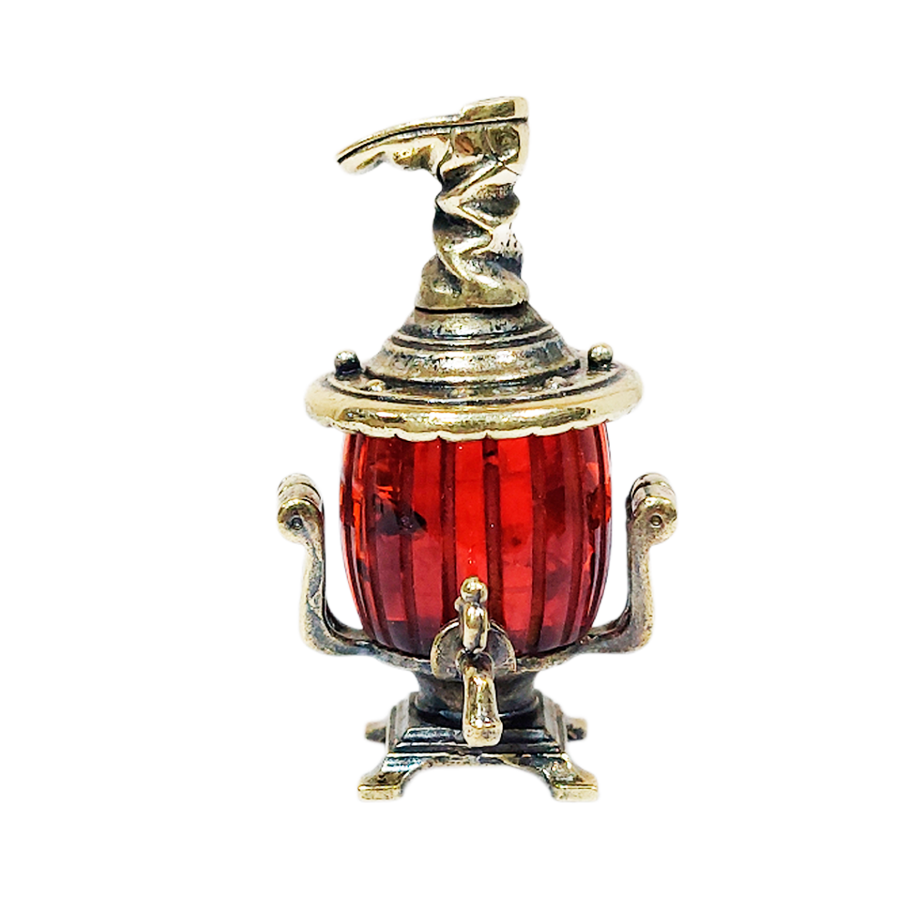 Фигурка из бронзы ручной работы "Самовар с сапогом", с янтарём