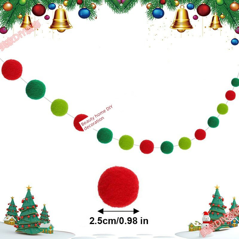 Новогодняя декорация для ювелирного магазина: фотозона, гирлянда, фетровый баннер-елка 2. Красно-зеленая нить с помпонами