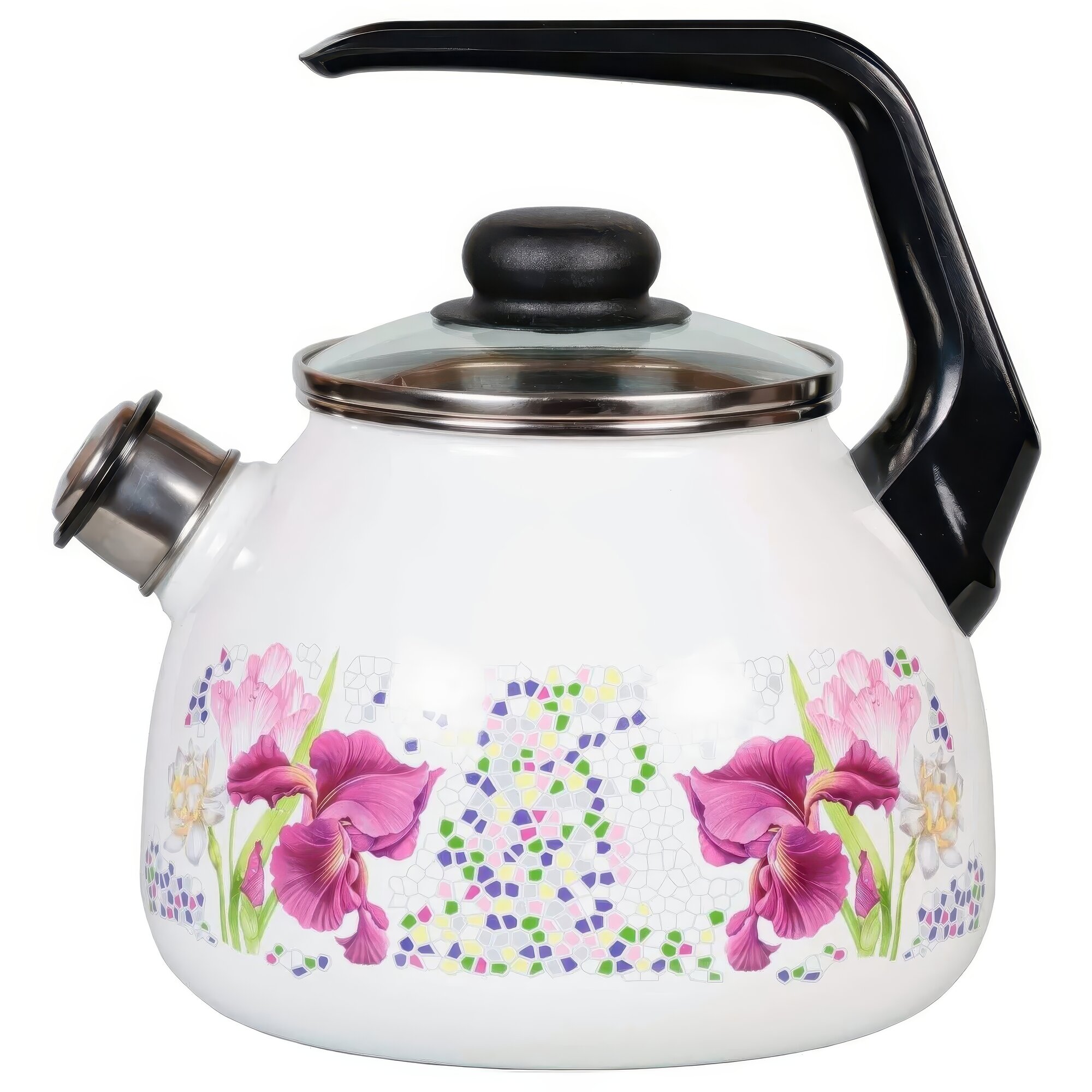 Чайник СтальЭмаль Мозаика 3 литров со свистком, диаметр по верхнему краю 12,5 см