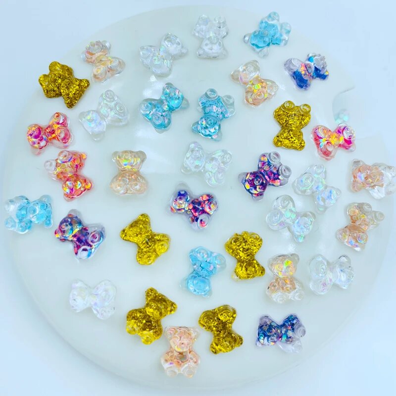 100 шт. новый милый мини-блестящий маленький медвежонок с плоской задней частью, смоляные кабошоны для скрапбукинга, сделай сам, ювелирные изделия, украшения, аксессуары A46