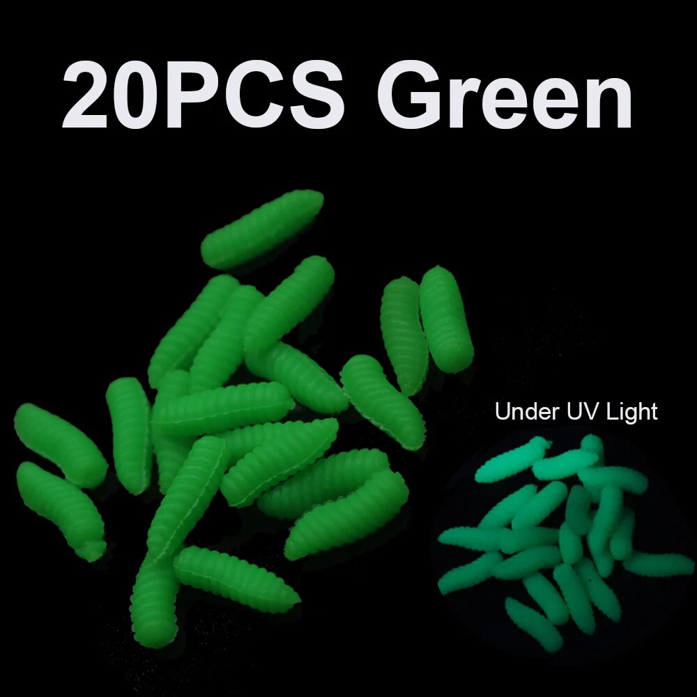 Vtwins 20 шт. Премиум мягкие светящиеся черви для рыбалки Зеленый, 20PCS Green
