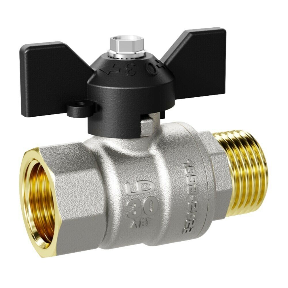 Кран шаровой латунный LD Pride 3/4 ВР(г) х 3/4 НР(ш) бабочка прямой (LD 47.312.20)