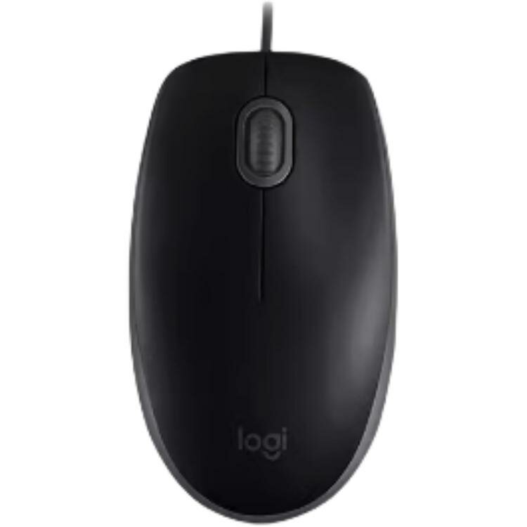 Компьютерная мышь Logitech тихая проводная полноразмерная USB для обеих рук, черная
