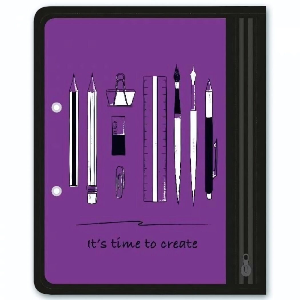 Папка для канцелярии А5 на молнии, фиолетовая "Канцелярия на фиолетовом", пластик, 25.5х20.5см