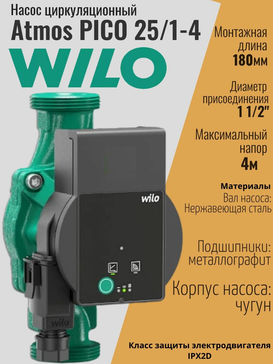 Насос циркуляционный Wilo ATMOS PICO 25/1-4, монтажная длина 180 мм, Франция