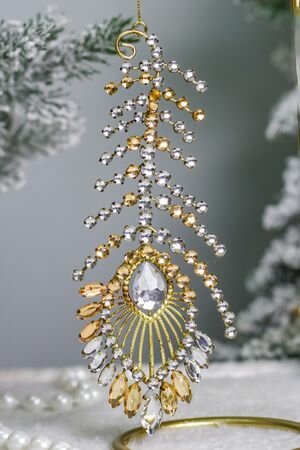 Ёлочное украшение перо птицы-феникс серебристое, металл, пластик, 21 см, Goodwill TR21147-1